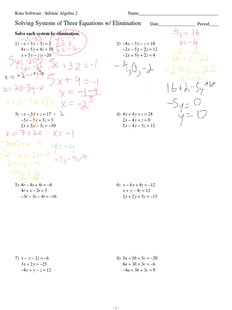 Systems of Three Equations Elimination | PDF | Equations | Algebra