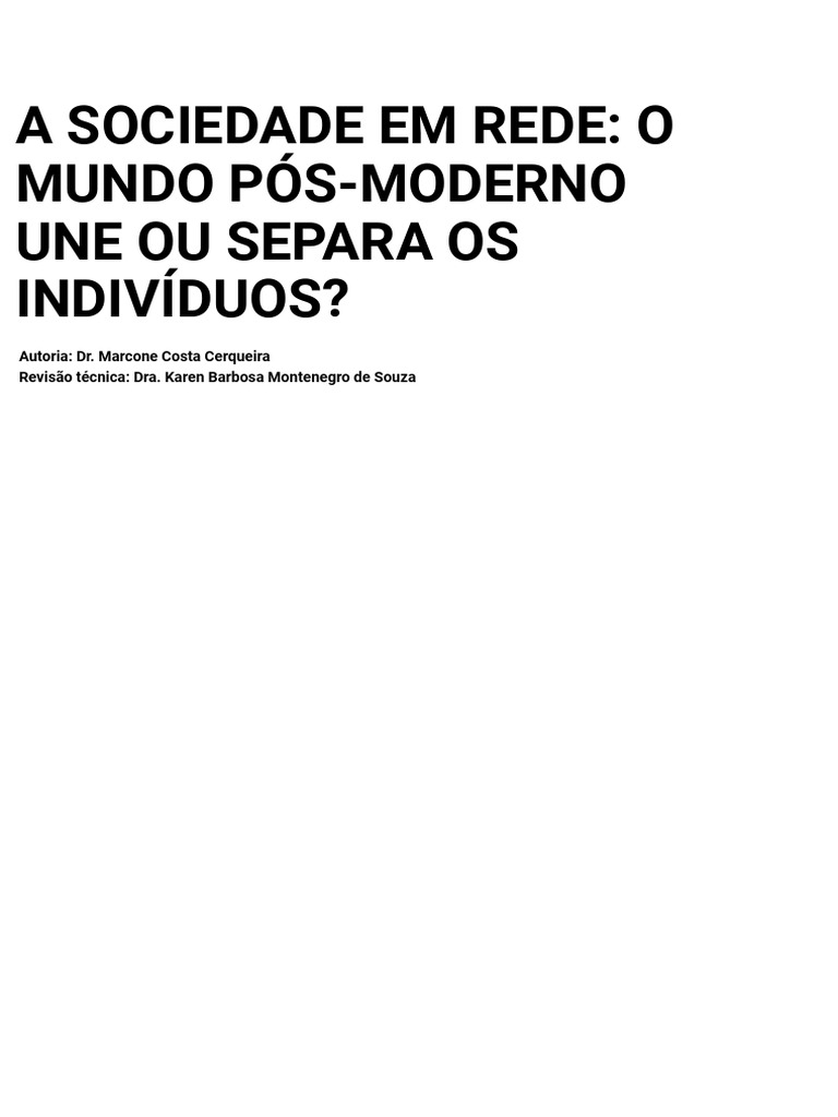 A Sociedade em Rede o Mundo Pos-Moderno | PDF | Sociologia | Science