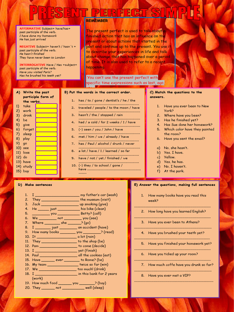 Present Perfect 4782 Pdf Verb Perfect Grammar