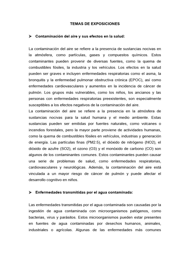 Temas de Exposiciones | PDF | La contaminación del aire | Contaminación