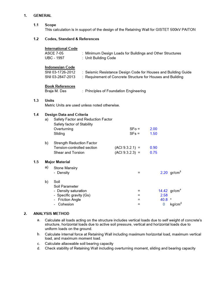 1.calculation Note of Retaining Wall Tipe 1.7 M GISTET PAITON | PDF ...
