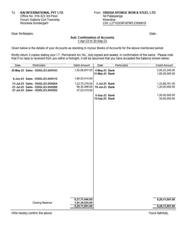 Account Confirmation Statement | PDF