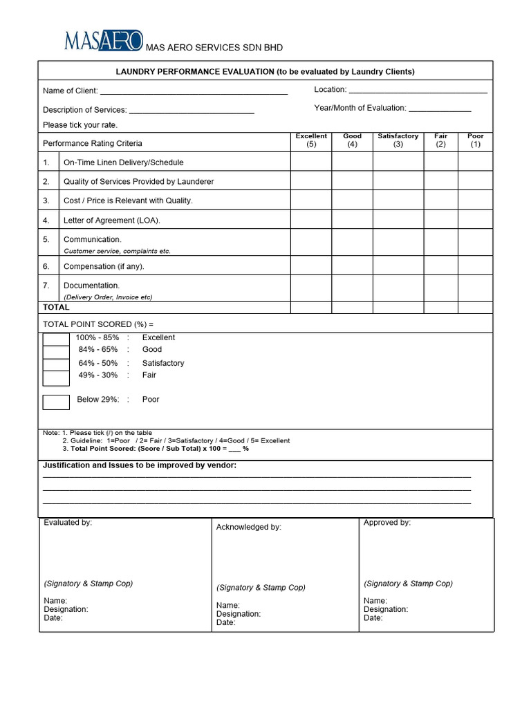 Laundry Service Evaluation Form | PDF | Business