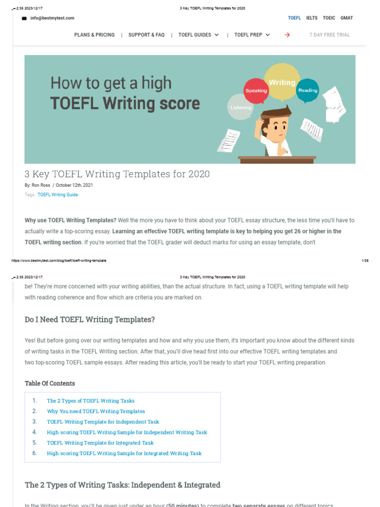 3 Key TOEFL Writing Templates For 2020 | PDF | Advertising | Test Of ...