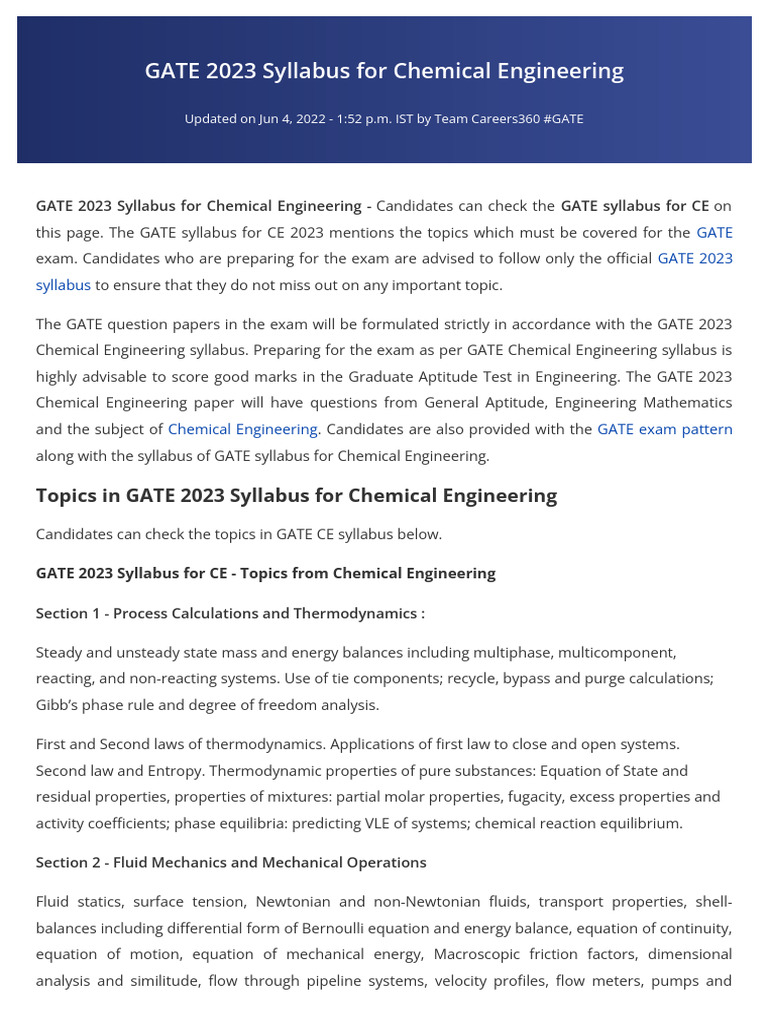 Gate Syllabus | PDF | Fluid Dynamics | Chemical Reactor