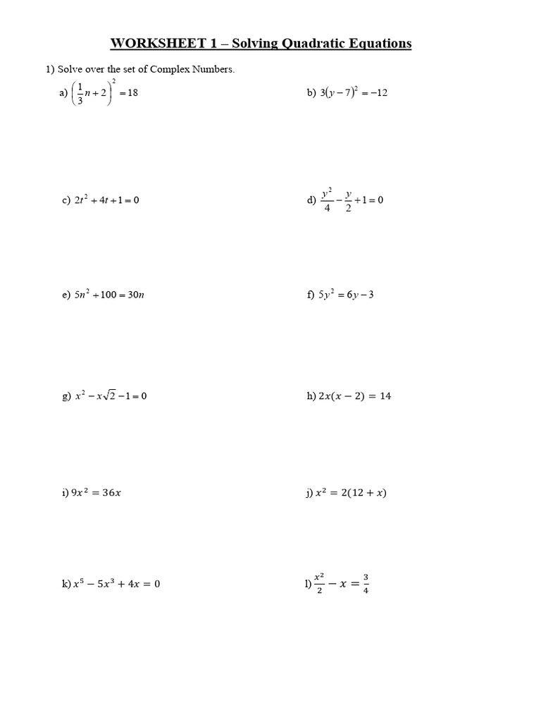 2 WS 1 - Solving Quadratic Equations | PDF | Mathematical Objects ...