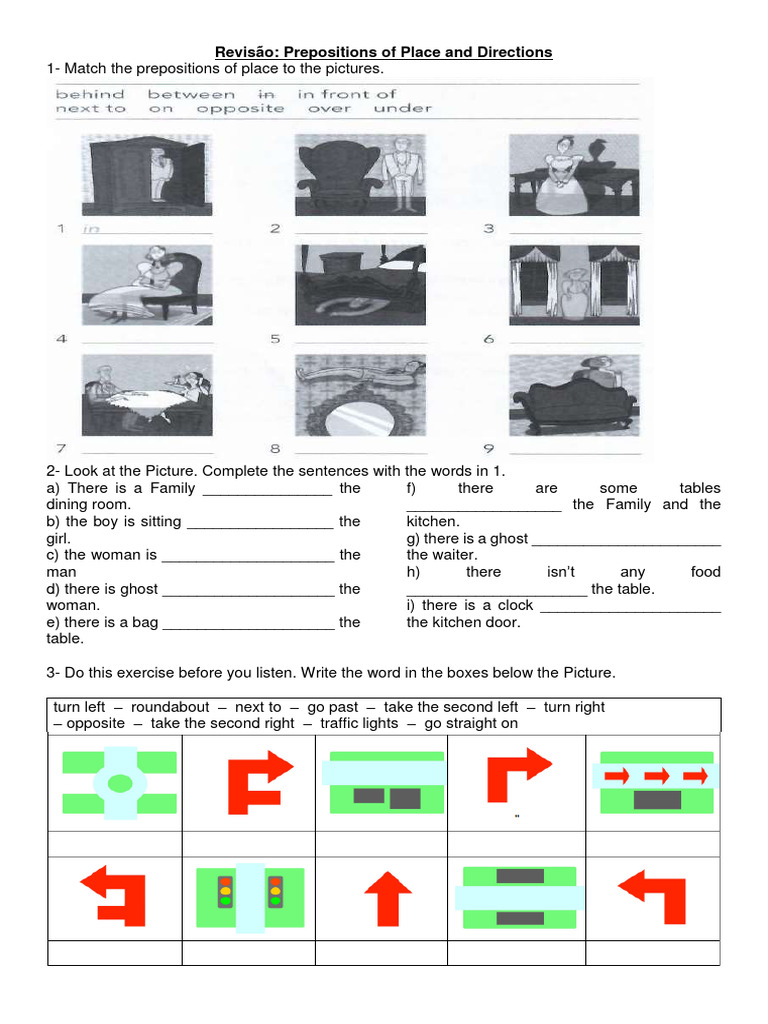 Revisão Prepositions of Place and Directions | PDF | Language Arts & Discipline | Teaching ...