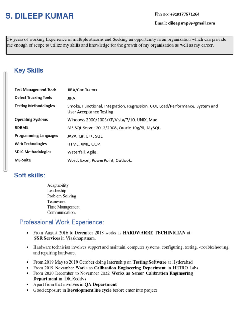 Dileep Resume | Download Free PDF | Software Development Process | Computer Science