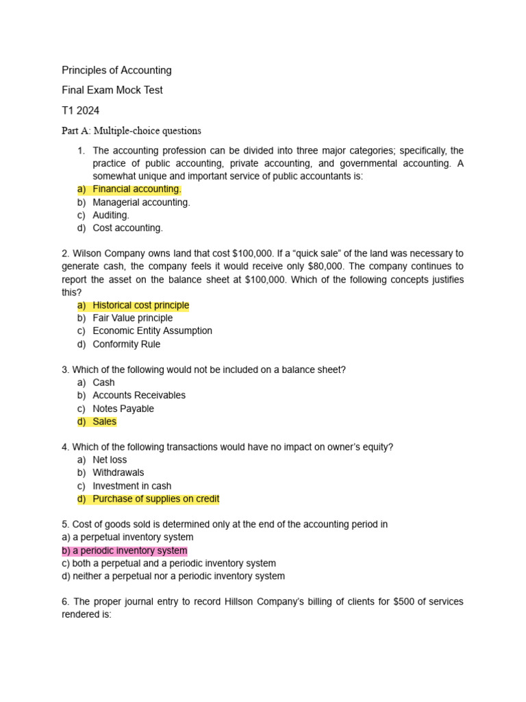 Final Mock Test PA T1 2024 | PDF | Debits And Credits | Depreciation