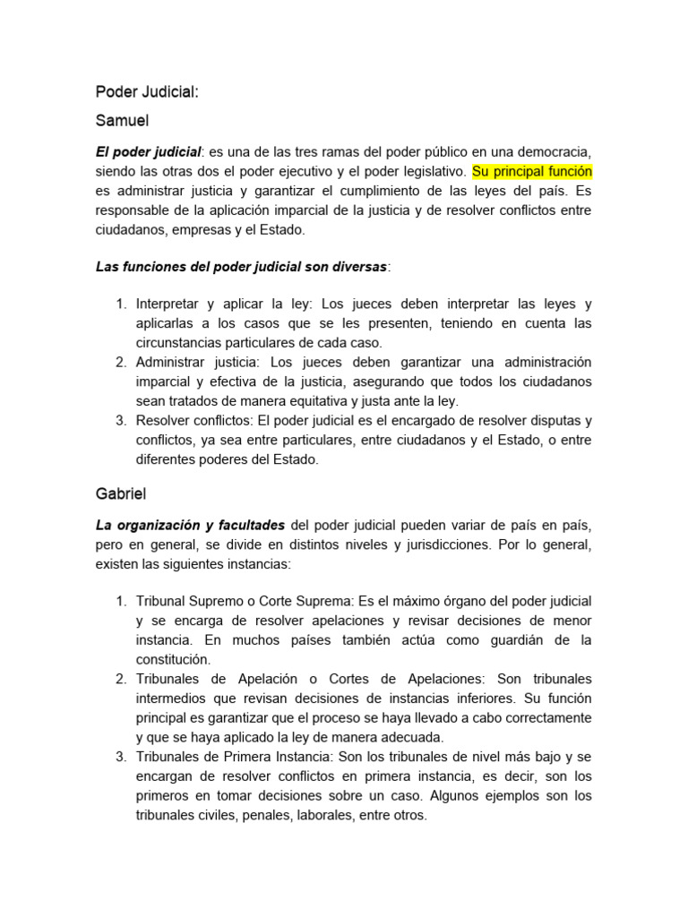 Funciones y Estructura del Poder Judicial | PDF | Judicaturas | Esfera ...