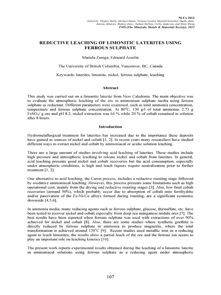 Limonitic Laterite Leaching Study | PDF | Nickel | Ammonia