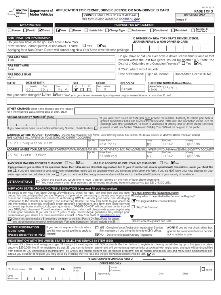 DMV driving lisence applying form US | Download Free PDF | Driver's ...