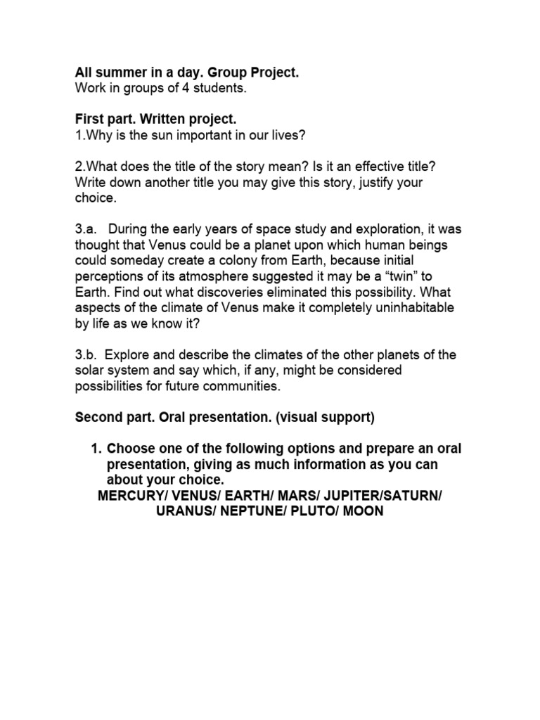 All Summer in A Day Trabajo Practico1 | PDF | Science & Mathematics