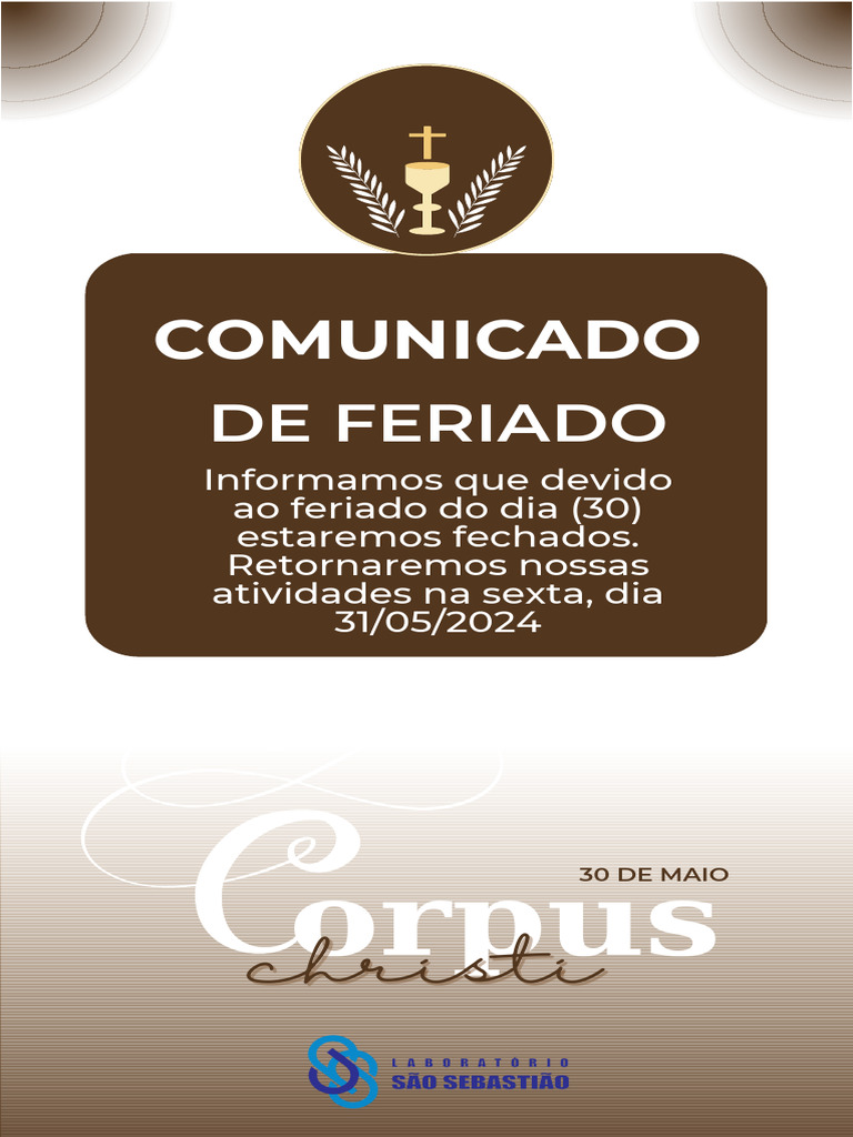 Story do instagram comunicado feriado de corpus christi moderno marrom | PDF