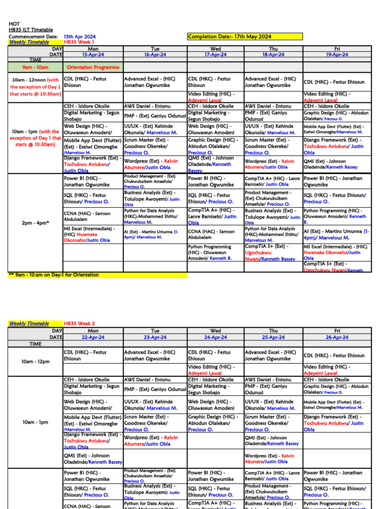 HB35 ILT Timetable - 13 Apr 2024 | PDF | Information Technology | Cyberspace