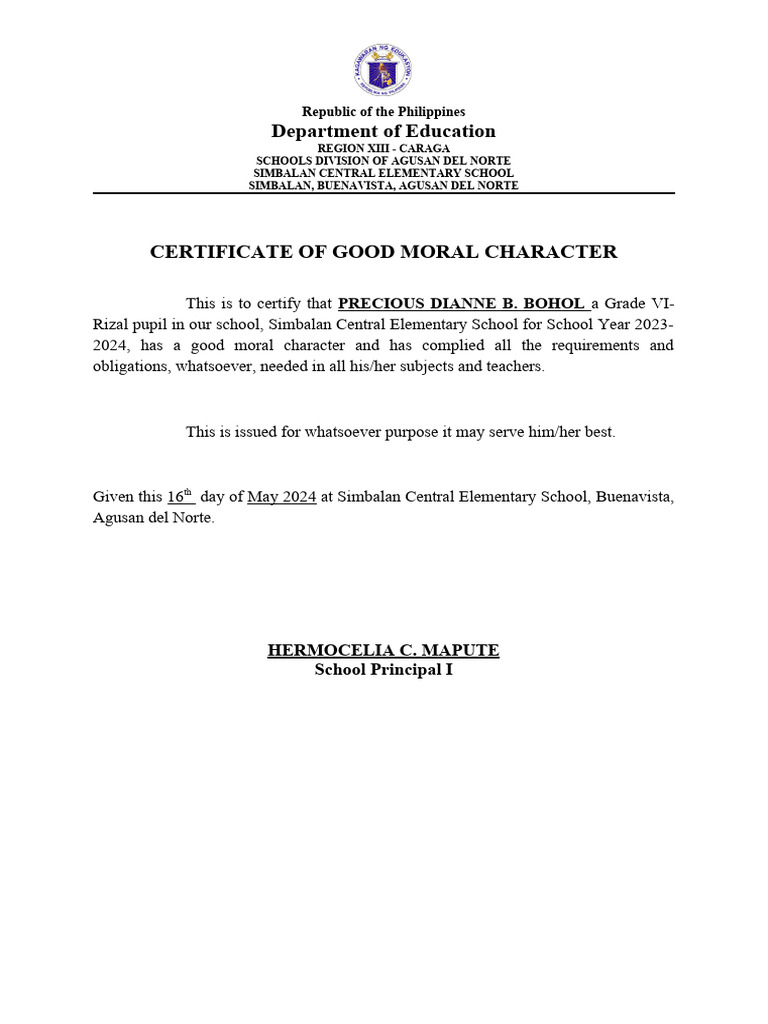 Certificates of Good Moral Character | PDF