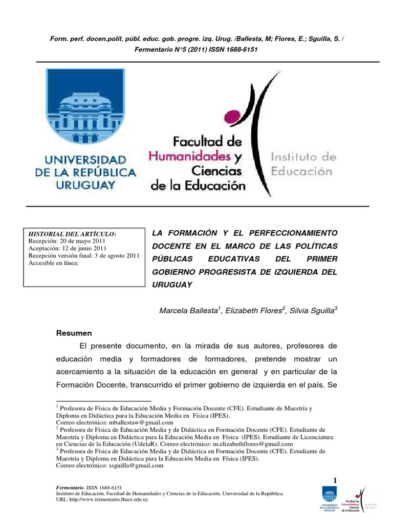 Form. Perf. Docen - Polít. Públ. Educ. Gob. Progre. Izq. Urug ...
