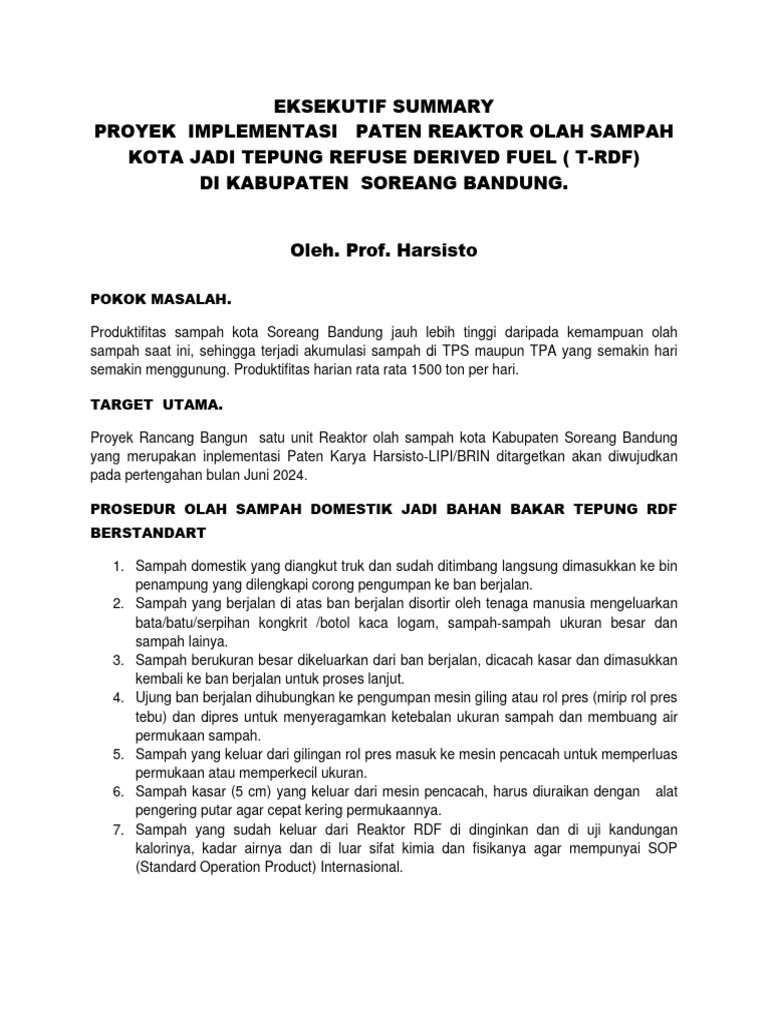 Eksekutif Summary Sampah Kab Soreang Bandung Rex.1 | PDF