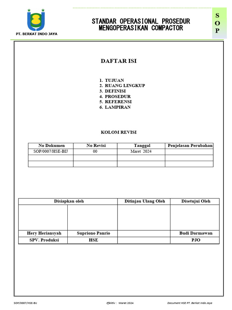 SOP Mengoperasikan Compactor HSE | PDF