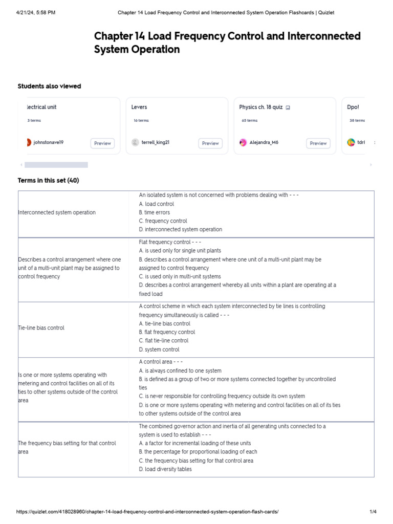 Chapter 14 Load Frequency Control and Interconnected System Operation Flashcards - Quizlet | PDF ...