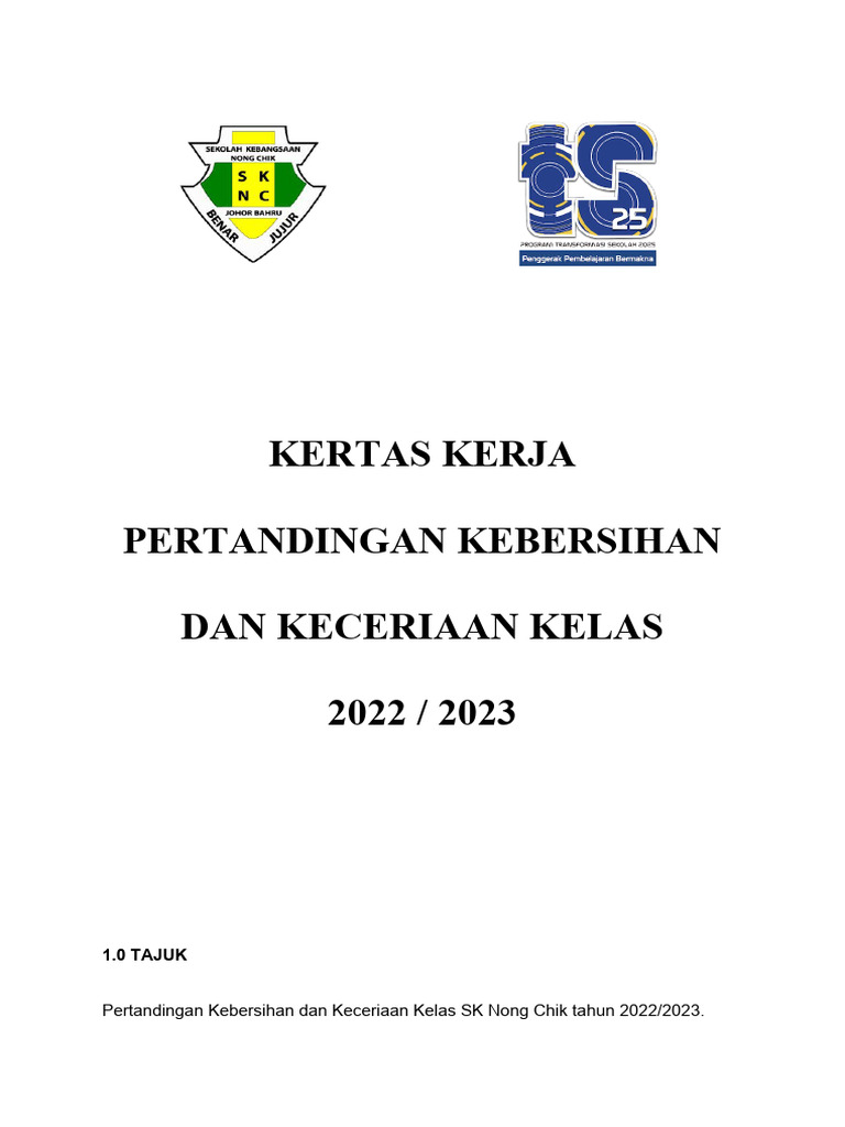 Kertas Kerja Pertandingan Kebersihan Dan Keceriaan Kelas | PDF