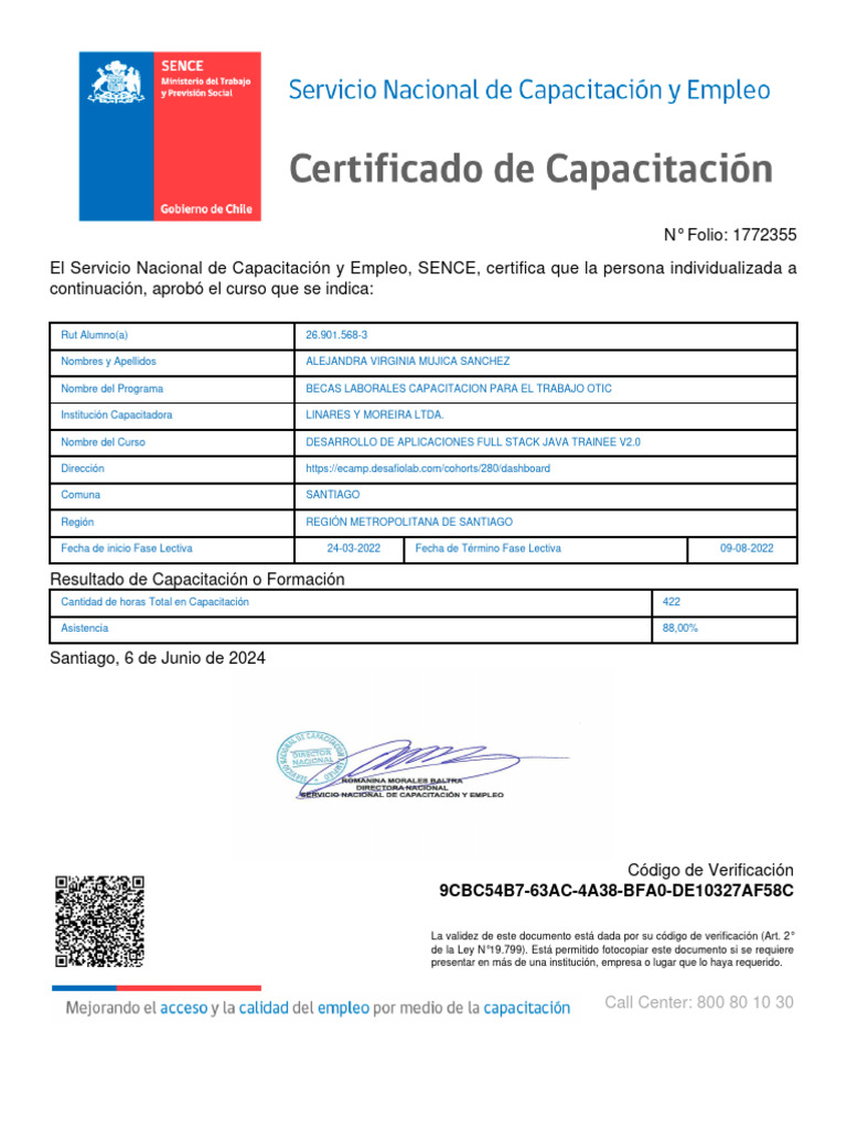 Certificado SENCE: Curso Full Stack Java | PDF