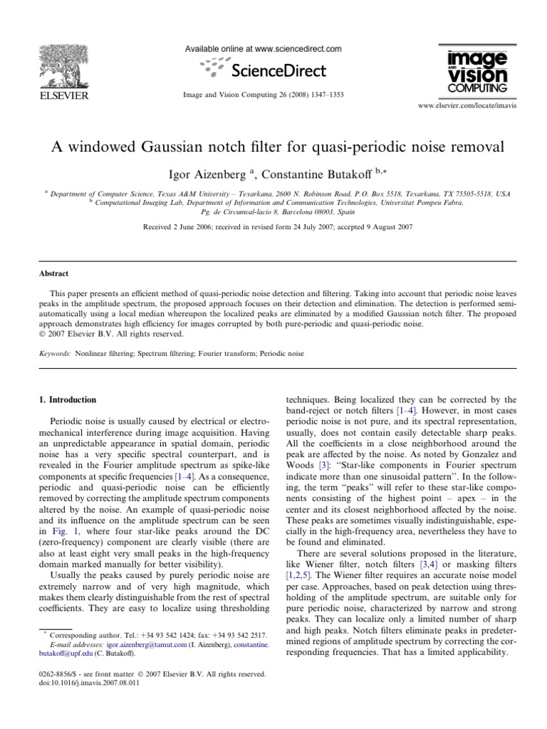 Windowed Gaussian Notch Filter Method | PDF | Spectral Density | Filter ...