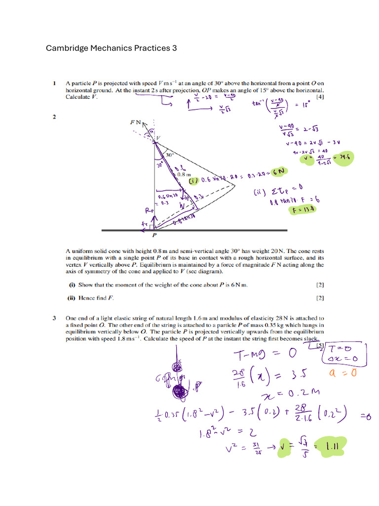 Cambridge Mechanics Practices 3 | PDF
