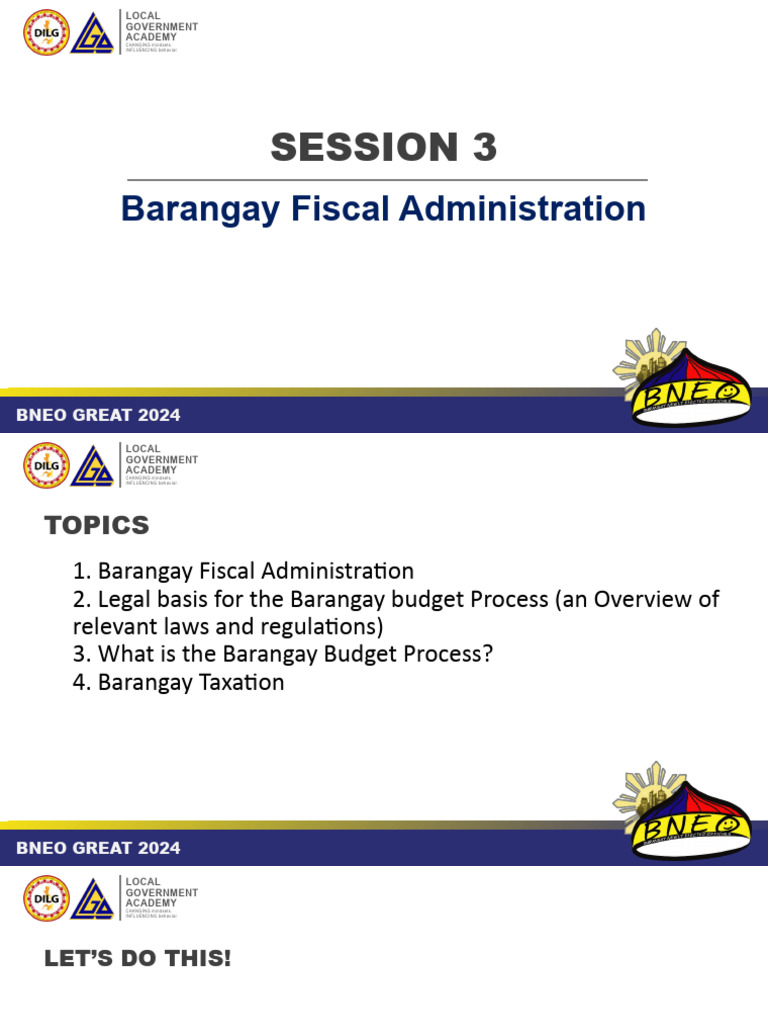 Barangay Fiscal Administration Guide | PDF | Budget | Taxes