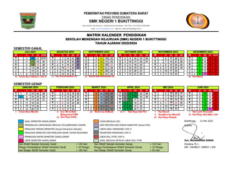 Kalender Pendidikan SMK N1 BKT 2023-2024 | PDF
