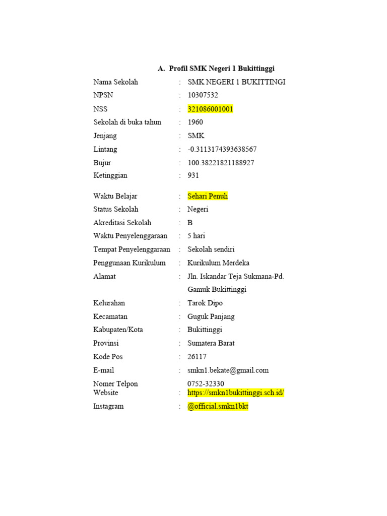Profil SMK Negeri 1 Bukittinggi Utk Mhs | PDF