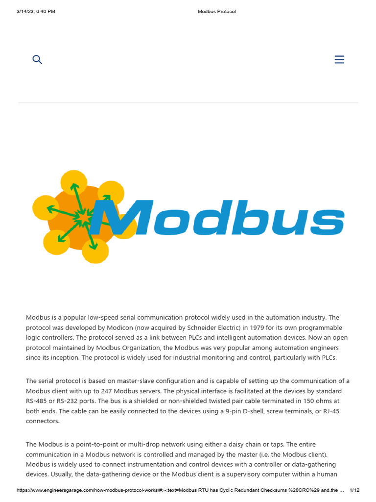 02.Modbus Protocol | PDF | Computer Engineering | Electrical Engineering