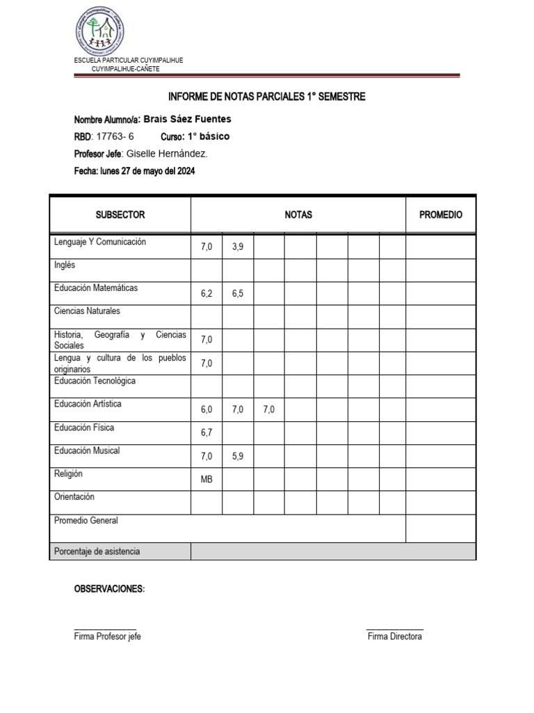 Brais Informe Notas Parciales | PDF