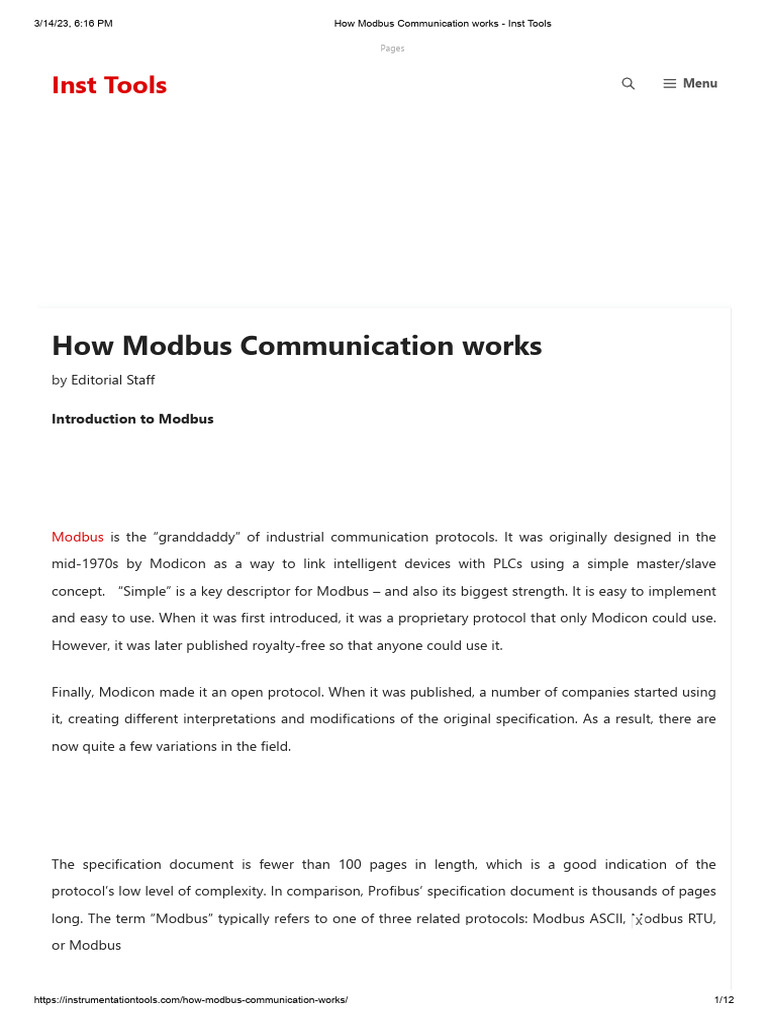 Low Modbus Communication Works - Inst Tools | PDF | Telecommunications ...