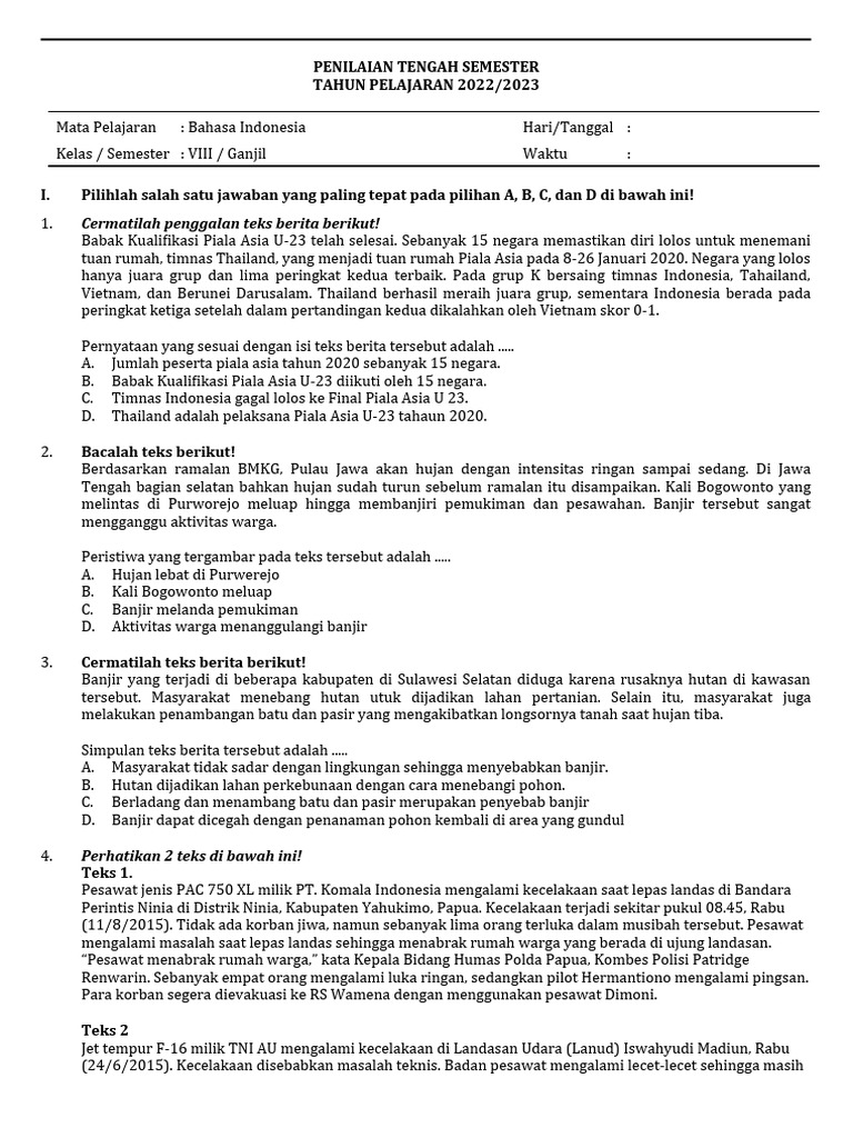 Soal Pts Bind Kelas 8 | PDF