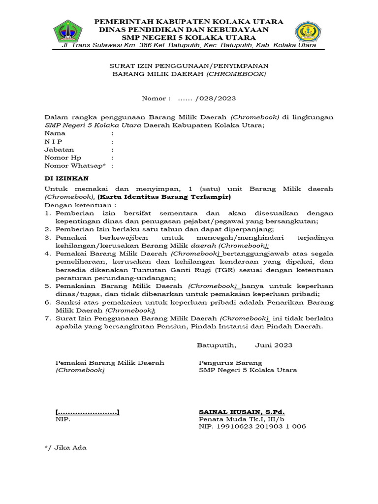 Surat Izin Penggunaan BMD | PDF