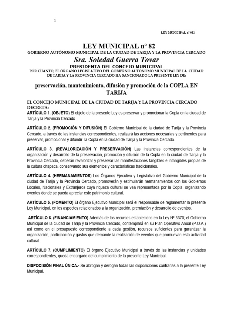 Ley #082-2.015 La Copla | PDF | Gobierno