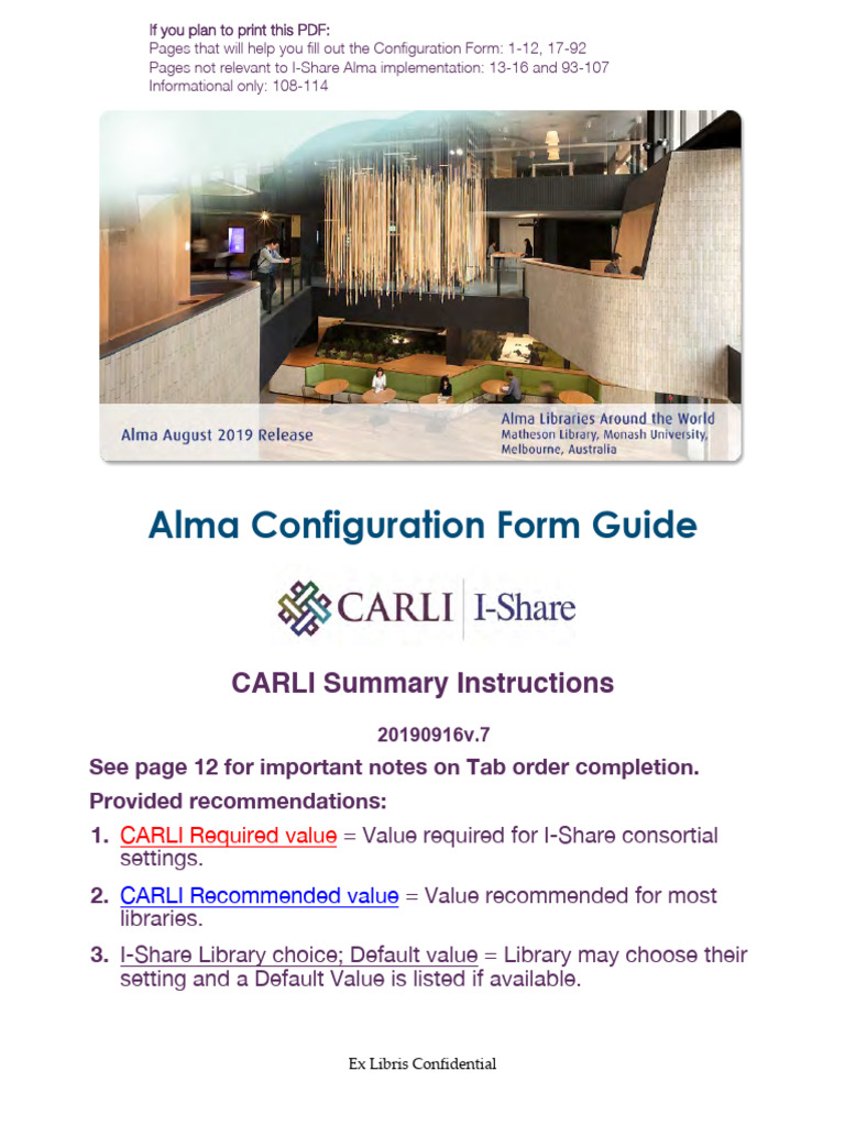 CARLI Alma Config Form Guide Final | PDF | Microsoft Excel | Libraries