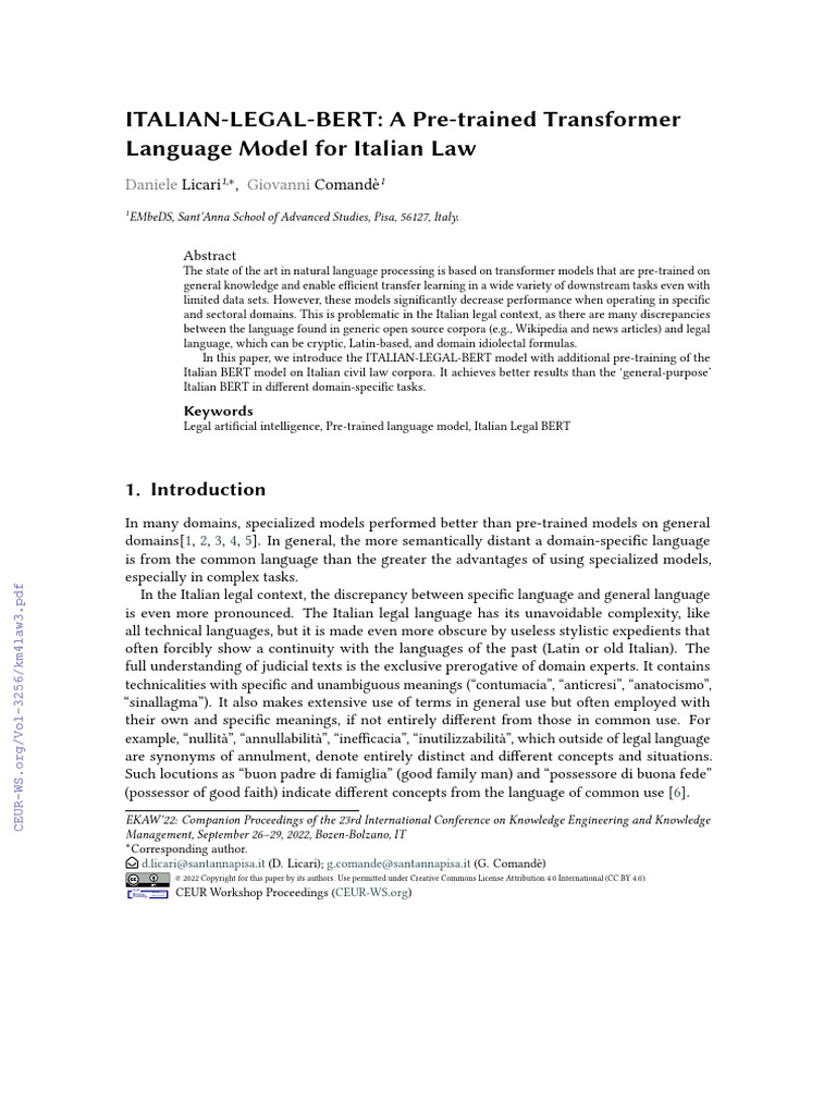 Licari 2022 Italian-Legal-Bert | PDF | Cognitive Science