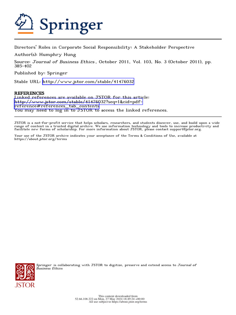 Directors' Roles in CSR Management | PDF | Corporate Social ...