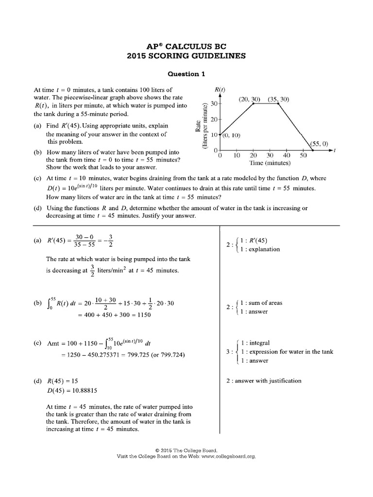 Sol AP Calculus BC Mock 5 2015 PT FRQs Solution | PDF