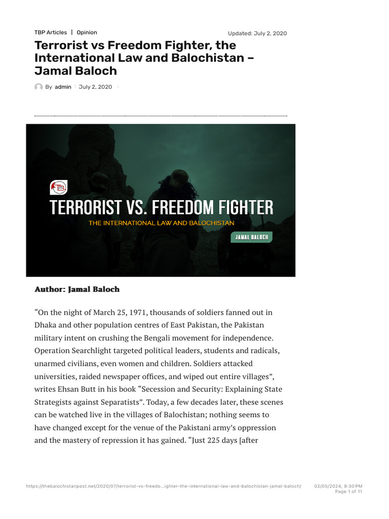 Terrorist Vs Freedom Fighter, The International Law and Balochistan ...