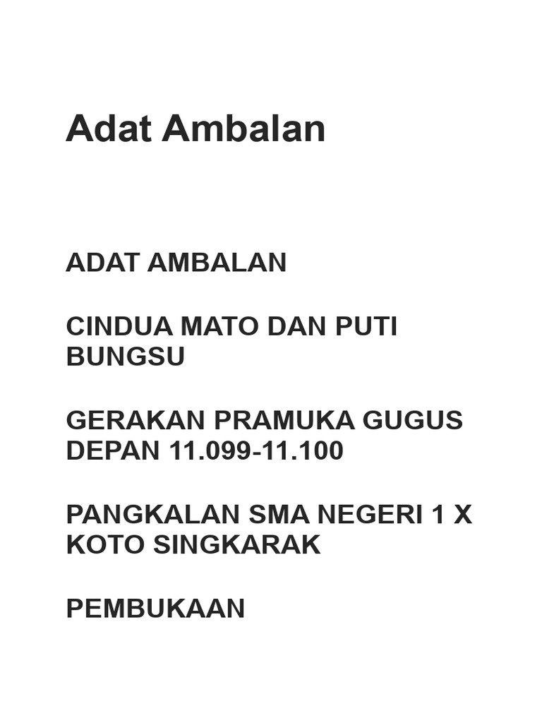 Adat Ambalan Pramuka Cindua Mato | PDF