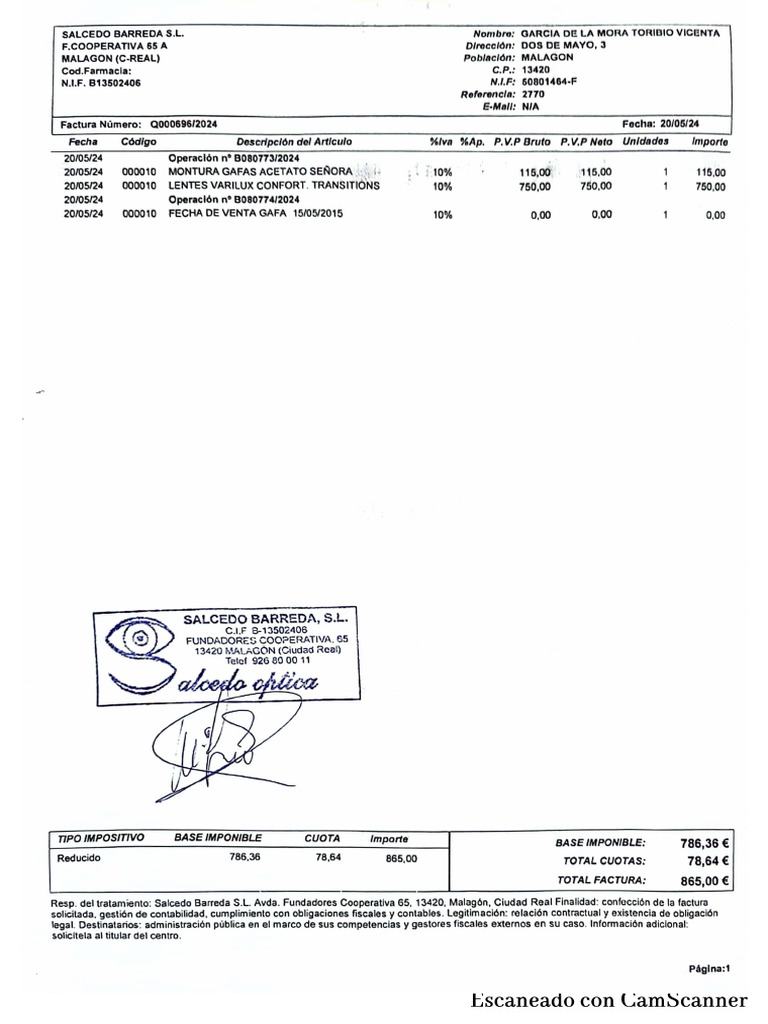 Facturas Gafas | PDF
