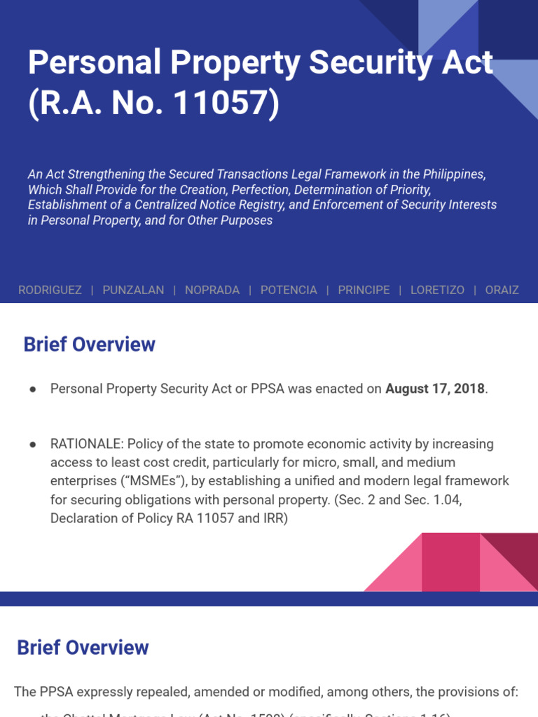 Ppsa Ra 11057 | PDF | Security Interest | Securities (Finance)