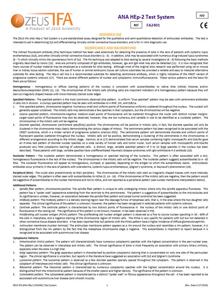 Zeus Ifa Ana Hep-2 Test System-fa2401 English Pi | PDF | Mitosis | Cell ...