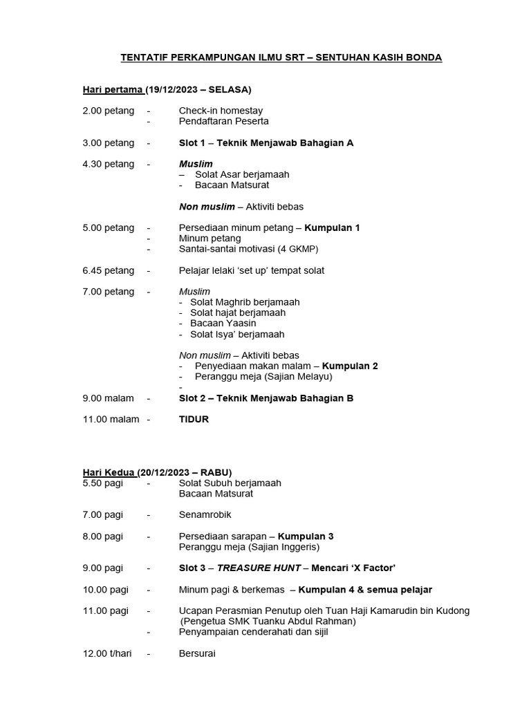 Tentatif Perkampungan Ilmu SRT | PDF