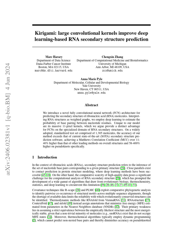 Kirigami - Large Convolutional Kernels Improve Deep Learning-Based RNA Secondary Structure ...