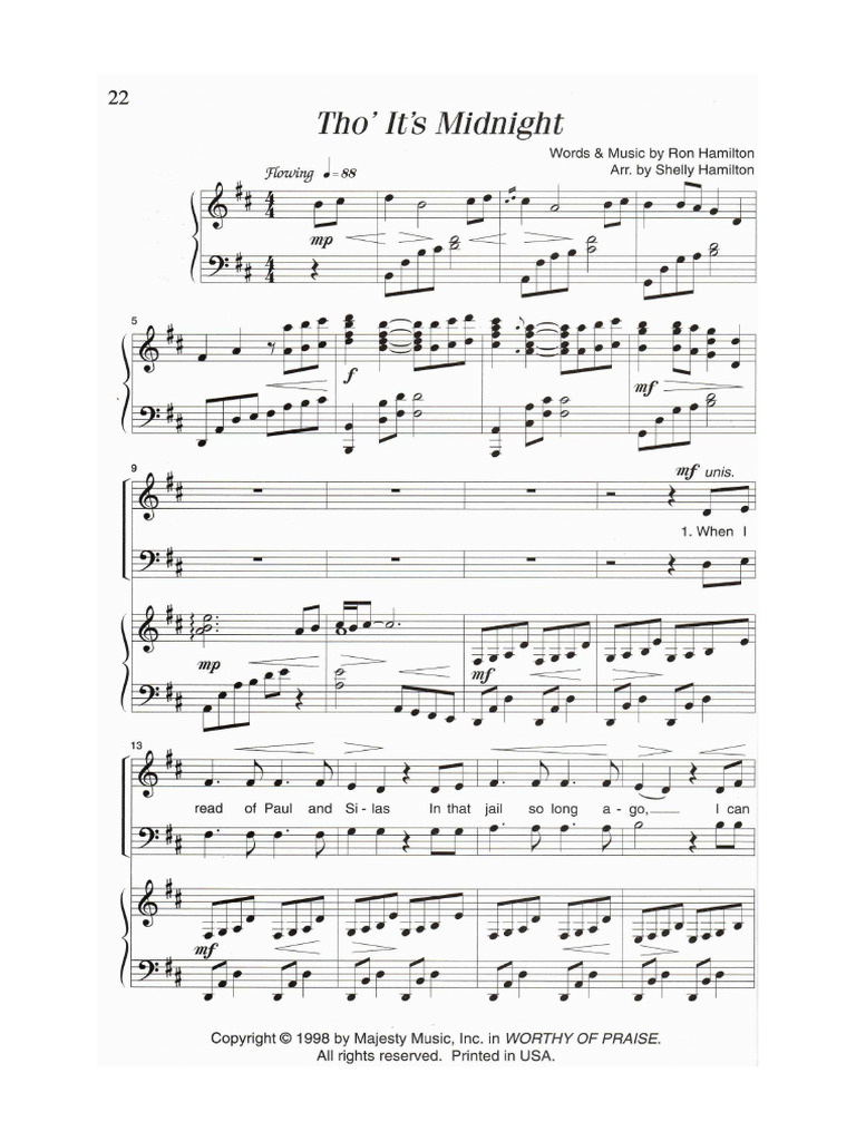 Tho Its Midnight - Hamilton SATB | PDF
