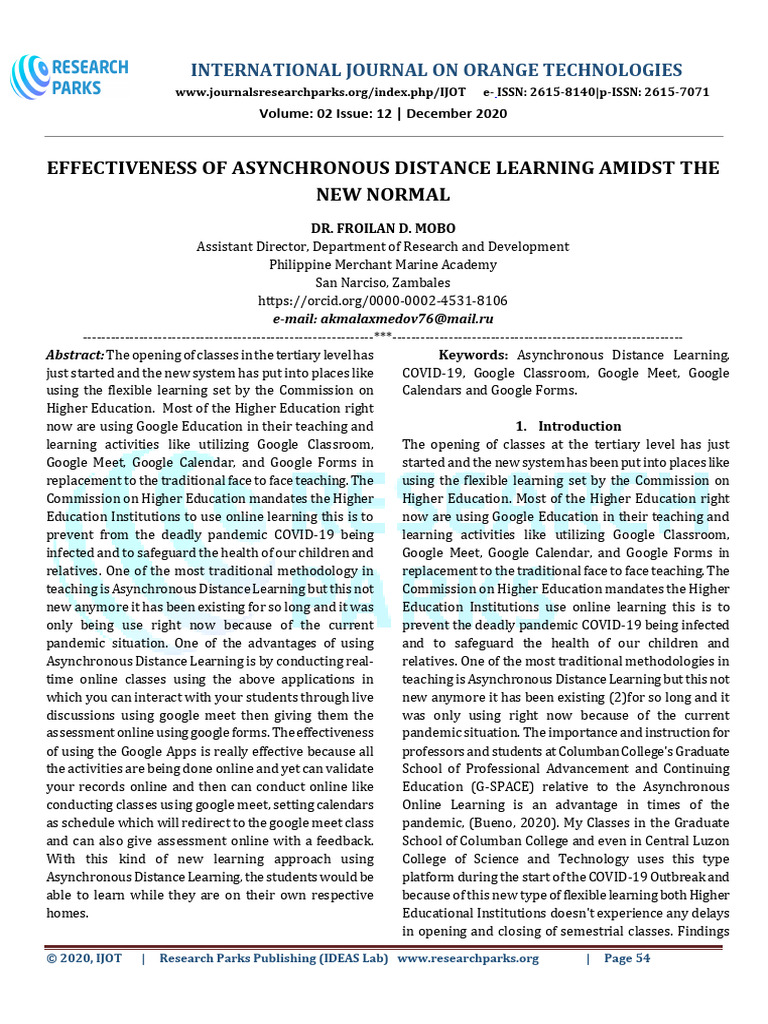 Effectiveness of Asynchronous Distance L 37d3f859 | PDF | Educational Technology | Distance ...